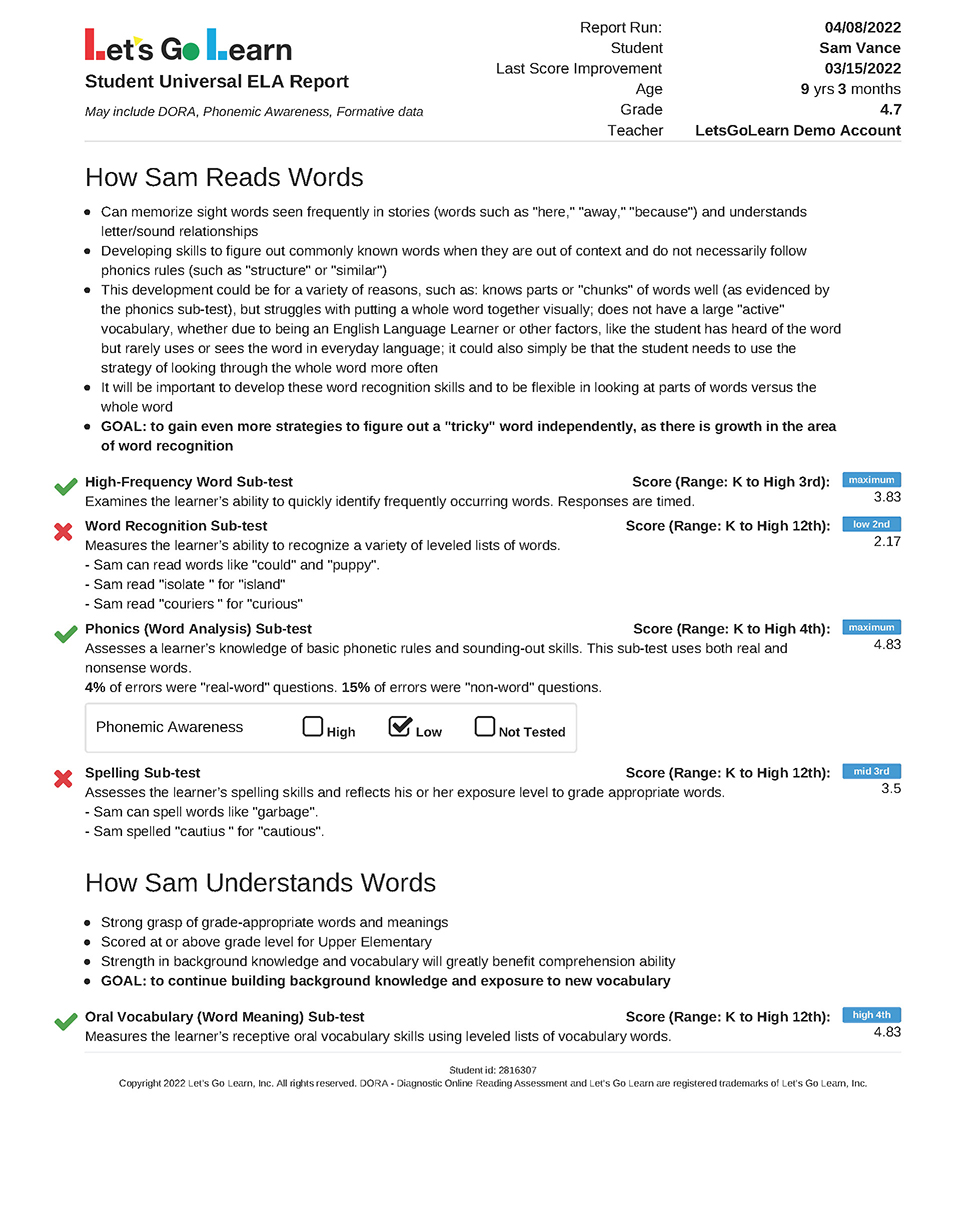 Language Arts & Reading Intervention - LetsGoLearn.com